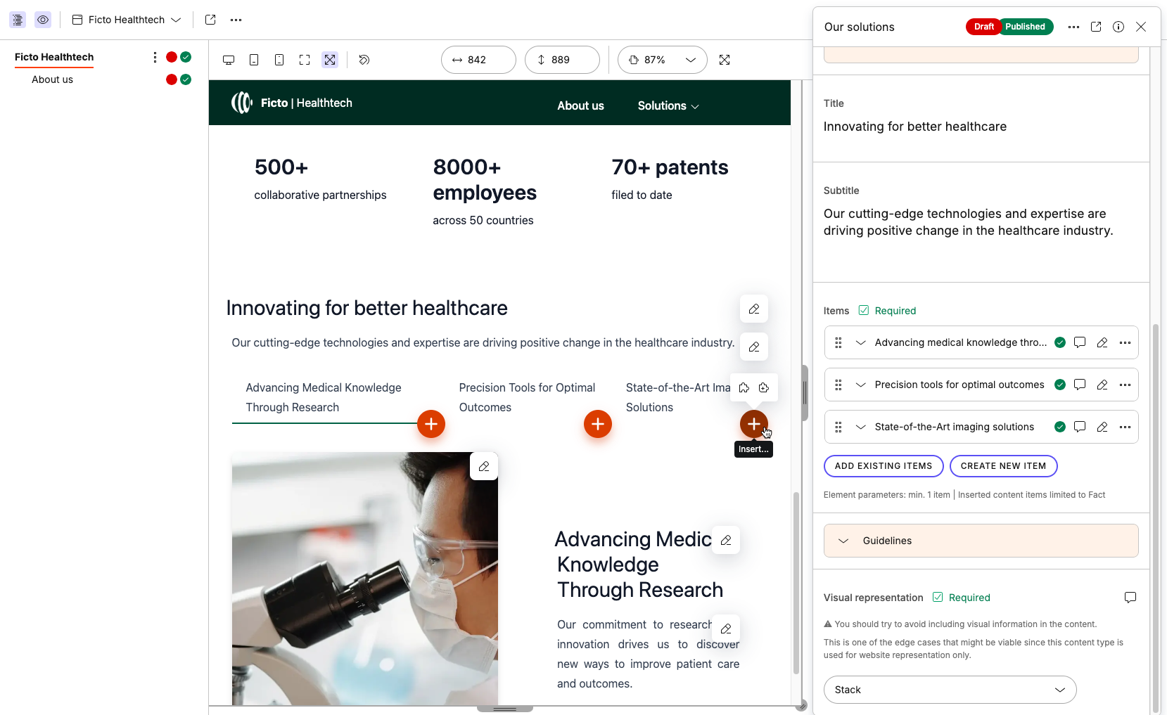 Manage and preview content in live preview | Kontent.ai Learn